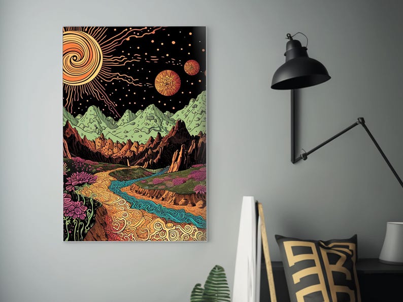 Psychedelic Mountain River Art | Cosmic Lsd-inspired Poster | Ski ...