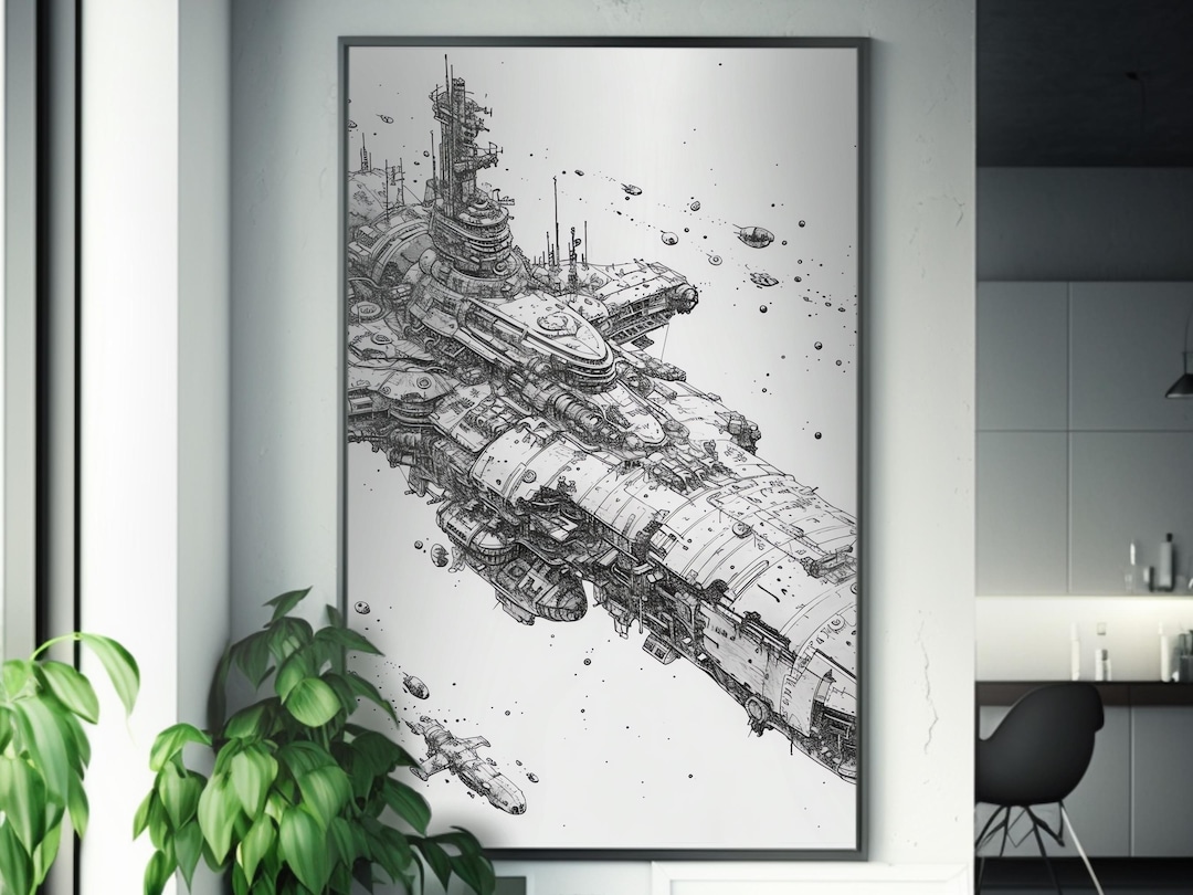 Spaceship Line Art Poster | Hyper Detailed CG Render | Epic Concept Art ...