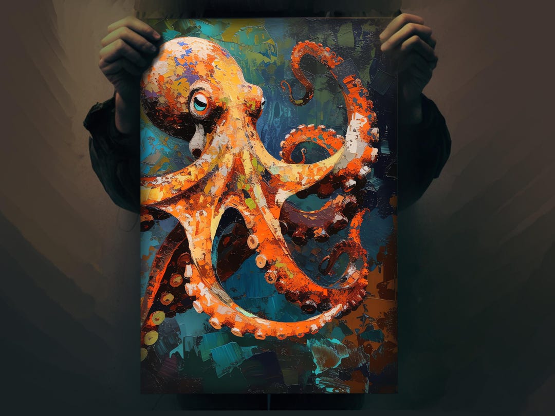 Pop Surrealism Octopus Art Blue Background Ultrafine Detail Painting ...