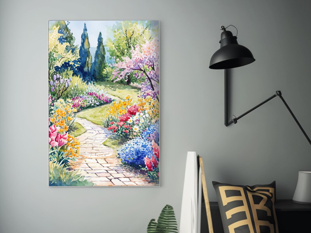 Watercolor Garden Poster Floral Art Inspired by Plein Air Landscape ...
