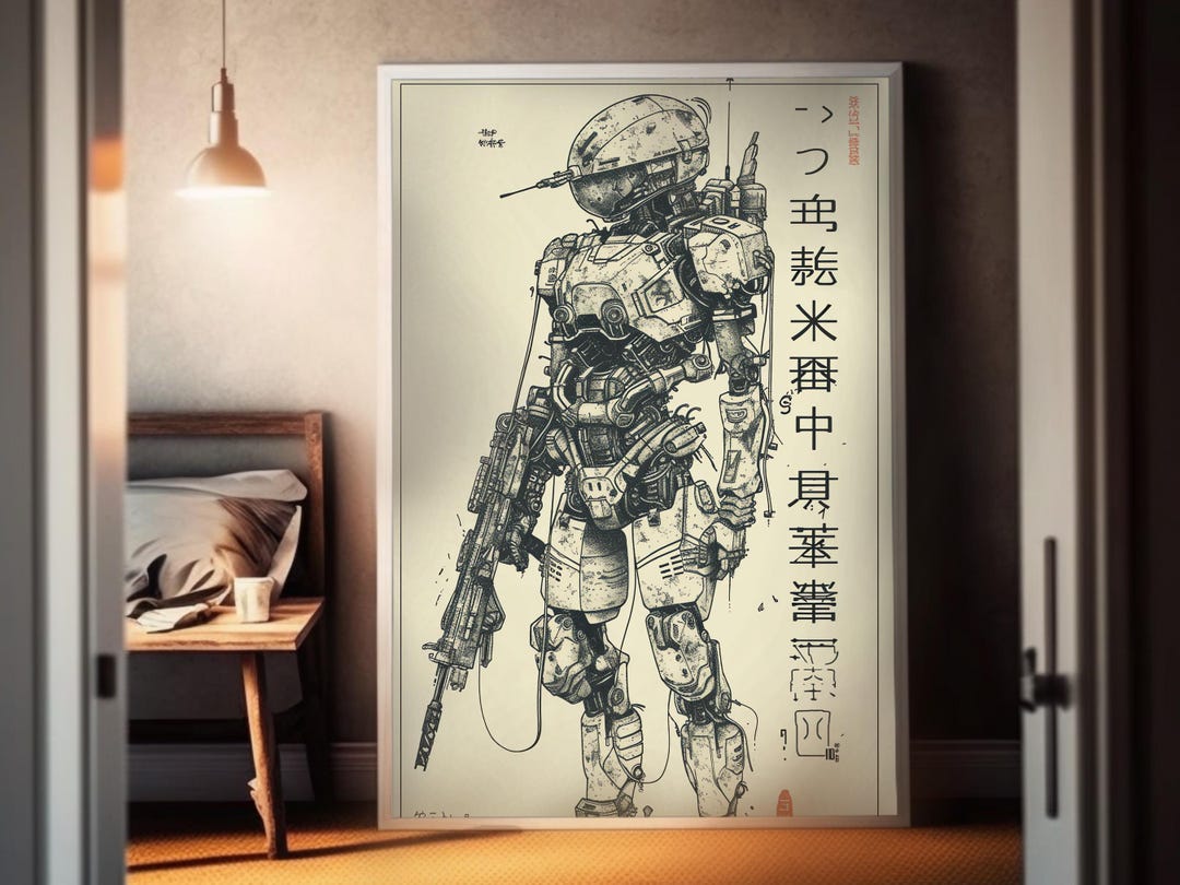 Cyberpunk Soldier Poster Machine Gun Art Japanese Cyborg Design ...