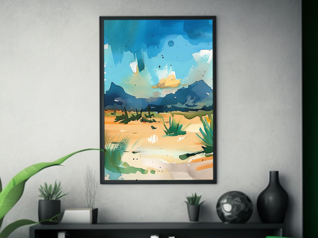Desert Mountain Landscape Gouache Art Plein Air Western Scene Flat ...