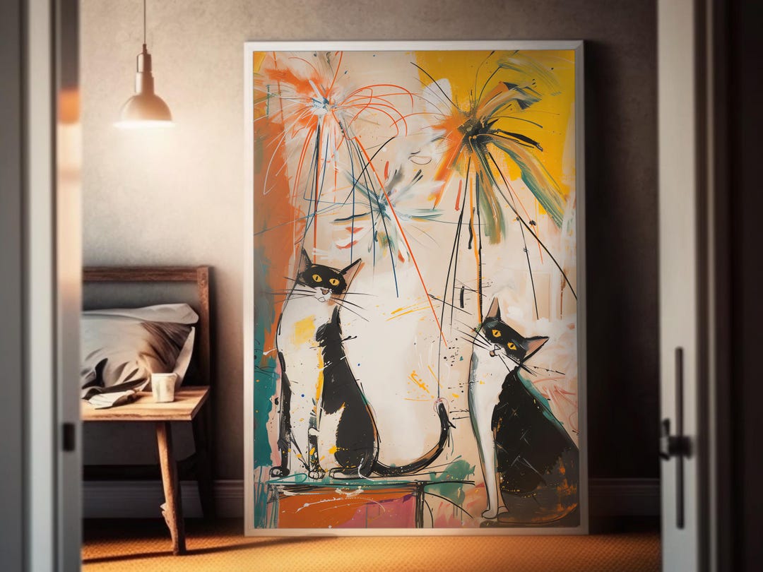 Abstract Expressionism Cat Art Poster Two Cats on Table Fine Art ...