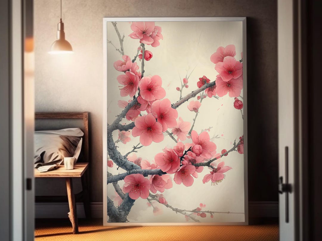 Pink Cherry Blossom Tree Poster Tang Dynasty Inspired Ukiyo-e Style Art ...
