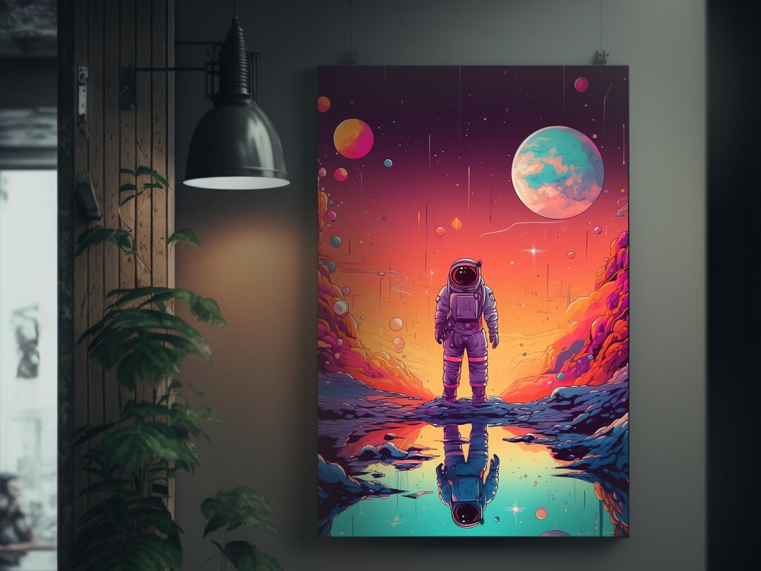 Astronaut in Space Suit Poster Nebula Background Galaxy Art Space Art ...