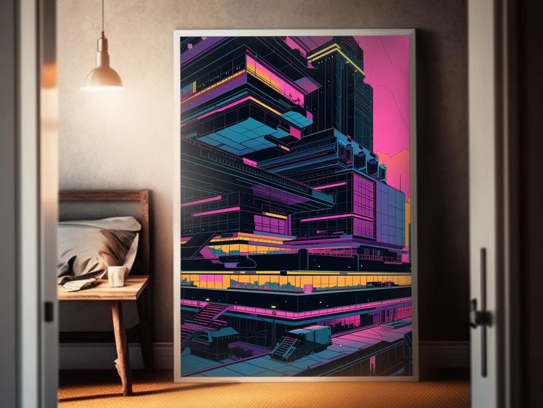 Afiche de ciudad ciberpunk con synthwave / Arte cibernético de ciudad ...