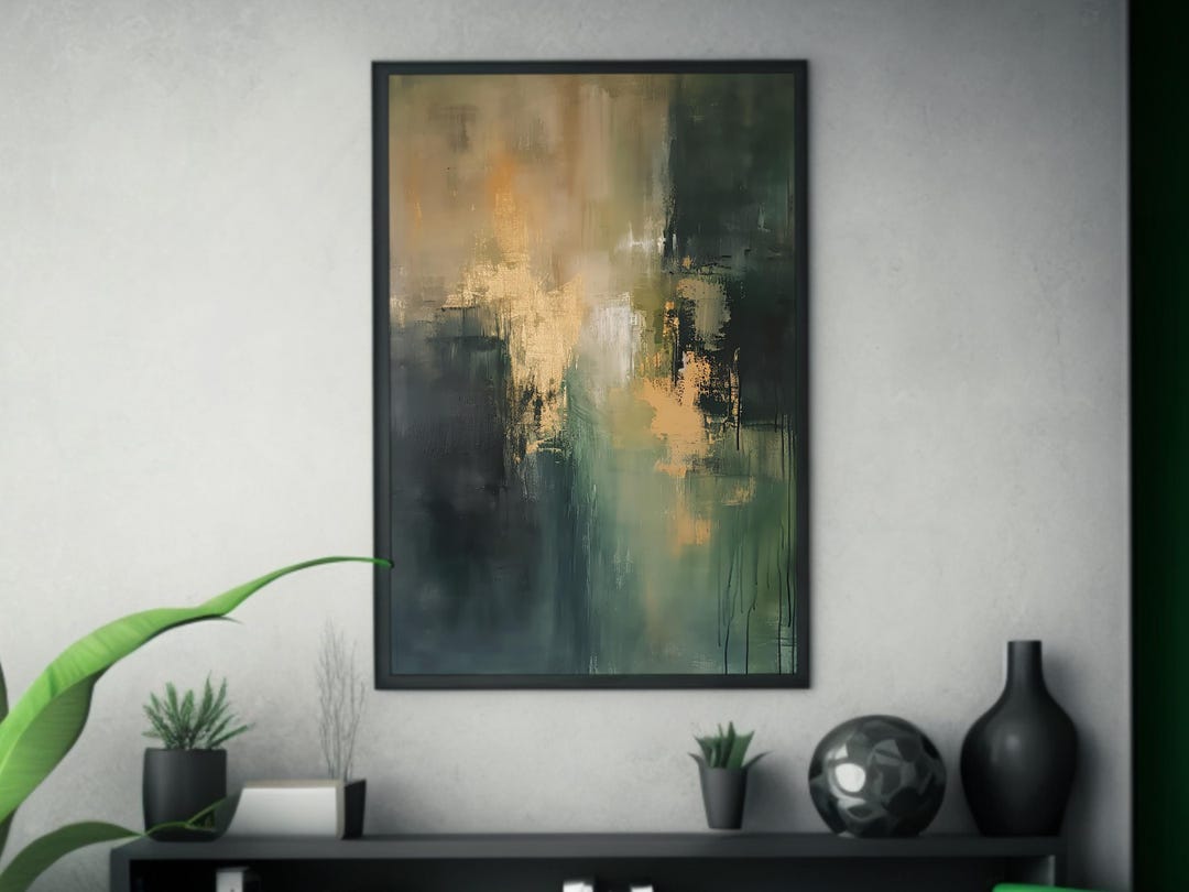 Abstract Green & Yellow Art Poster Inspired by Lyrical Abstraction ...
