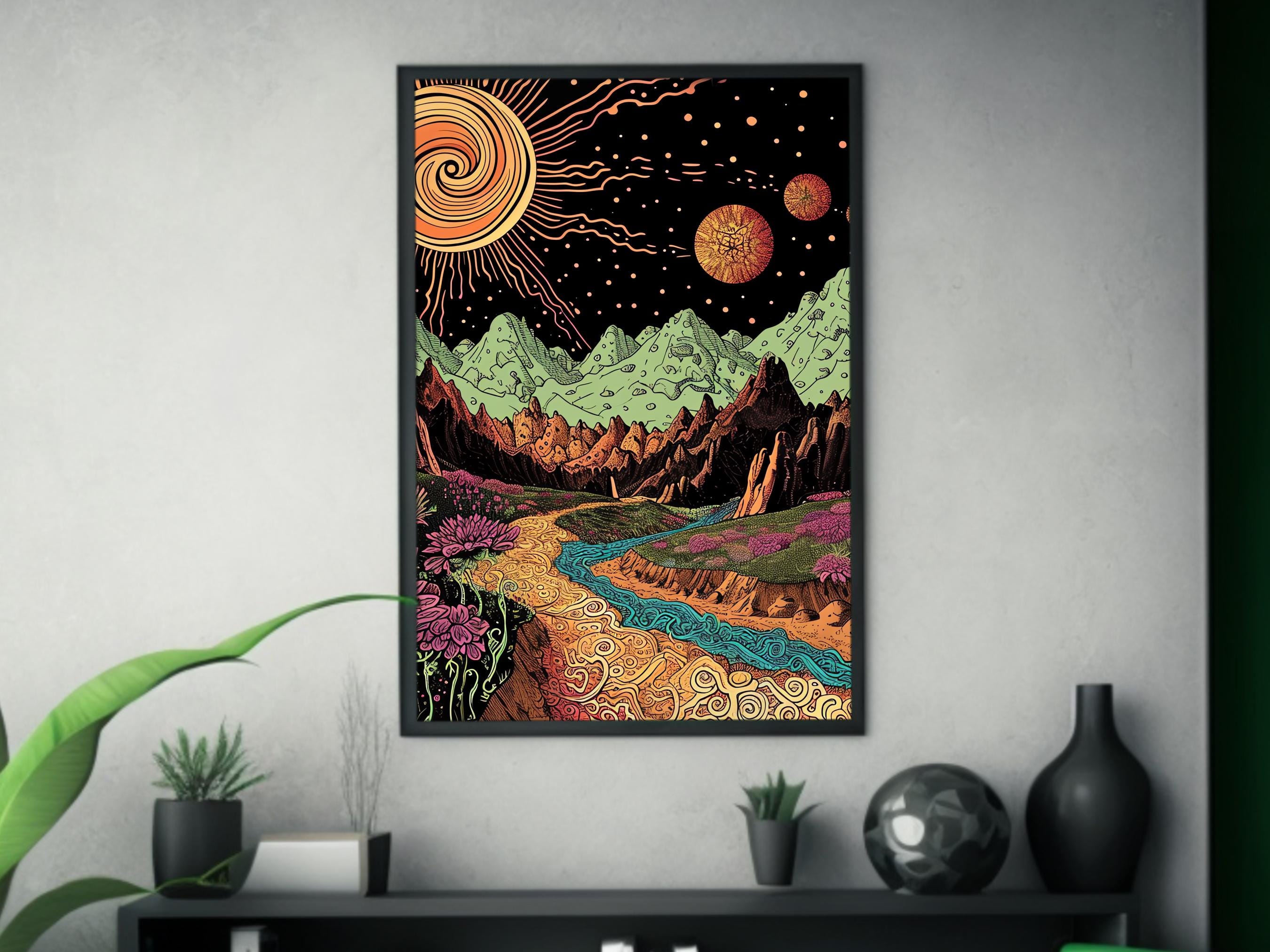 Psychedelic Mountain River Art | Cosmic Lsd-inspired Poster | Ski ...