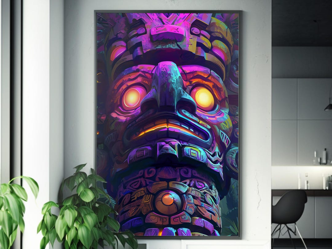 Psychedelic Mayan Totem Art Print Shamanic God Inspired Design Detailed DMT Render Epic Maya ...