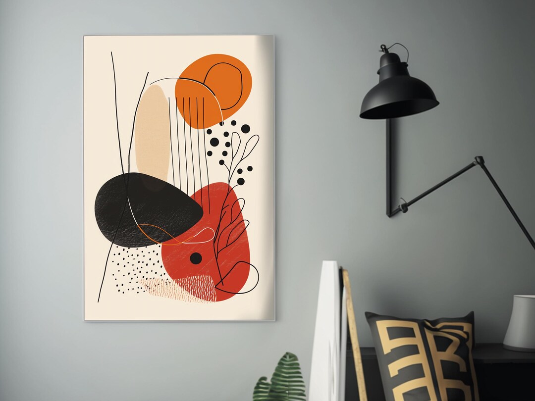 Geometric Abstract Screenprint Modern Art Poster Black, Orange, White ...