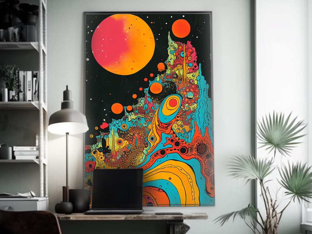 Psychedelic Art Cosmic LSD Poster Retro Illustration Black Background ...