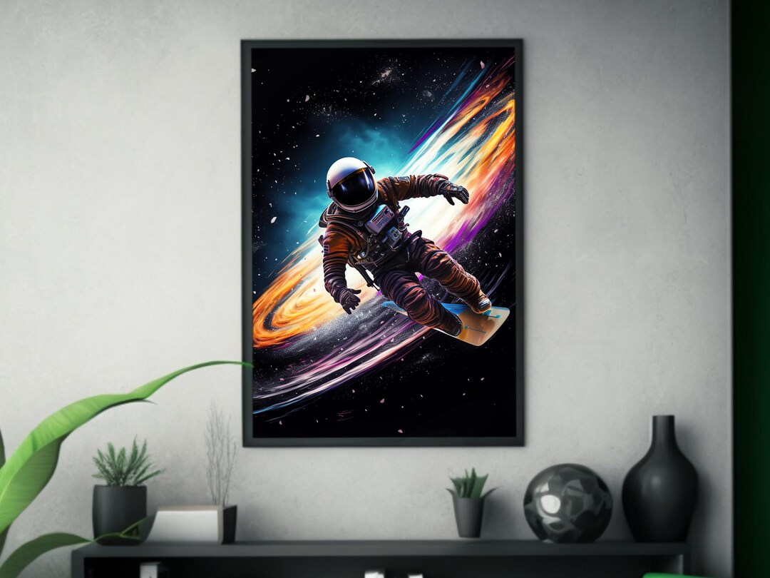 Cosmic Snowboarder in Space Suit Poster Art | Astronaut's Spacewalk ...