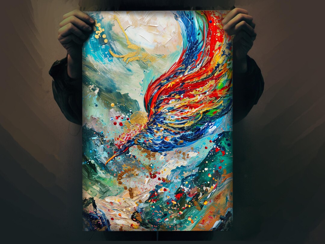 Abstract Phoenix Metaphysical Art Vibrant Bird Painting Energetic Brush ...