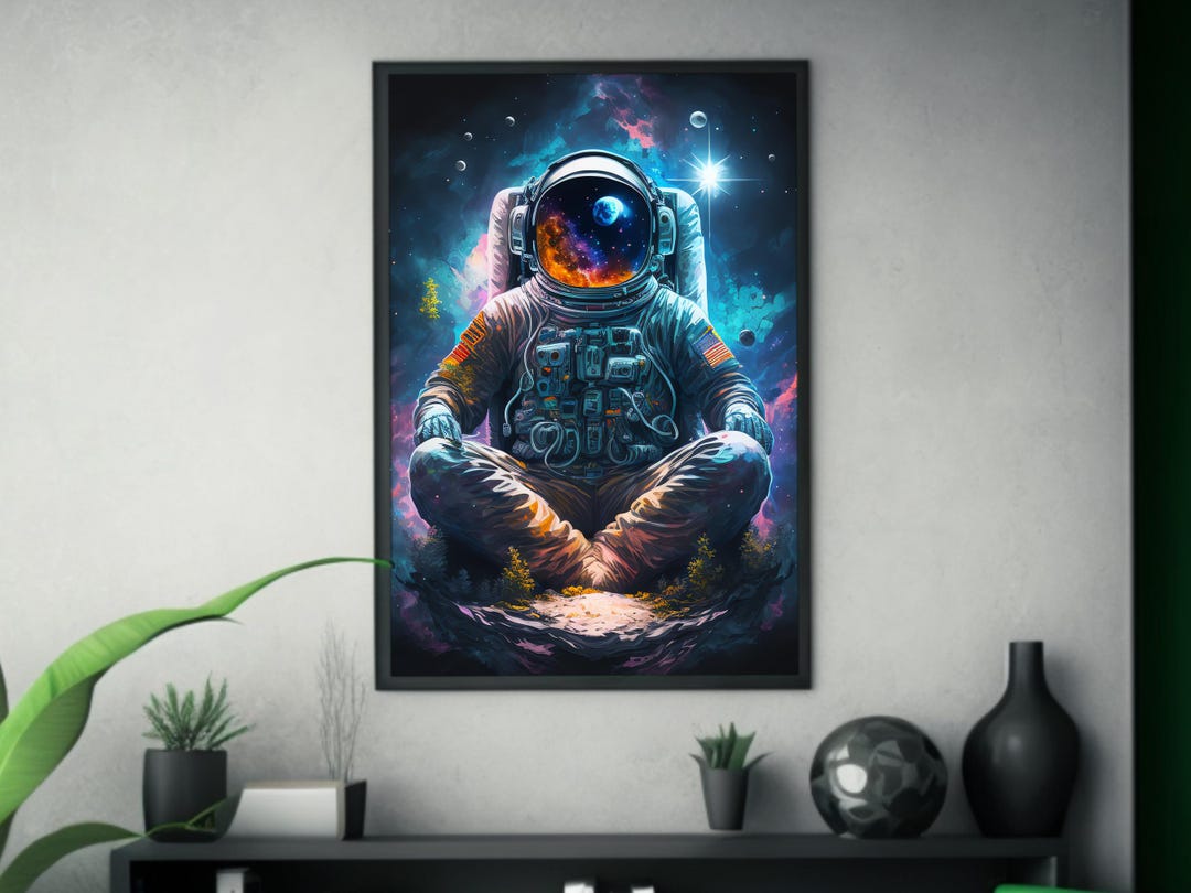 Astronaut in Space Suit Floating Cosmic Rock LSD Art Poster Digital ...
