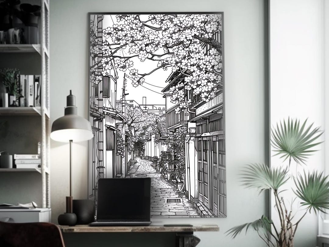 Modern European Ink Drawing | Anime City Street Scene | Hyper Detailed ...