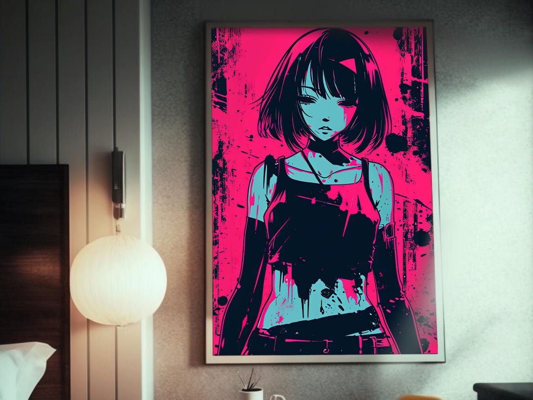 Cyberpunk Anime Art | Neon Color Bleed Poster | Splattered Black Goo ...