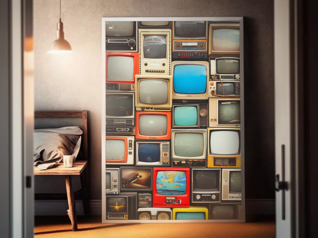 Vintage Retro TV Stack Poster Array of CRT Televisions Video Art Print ...