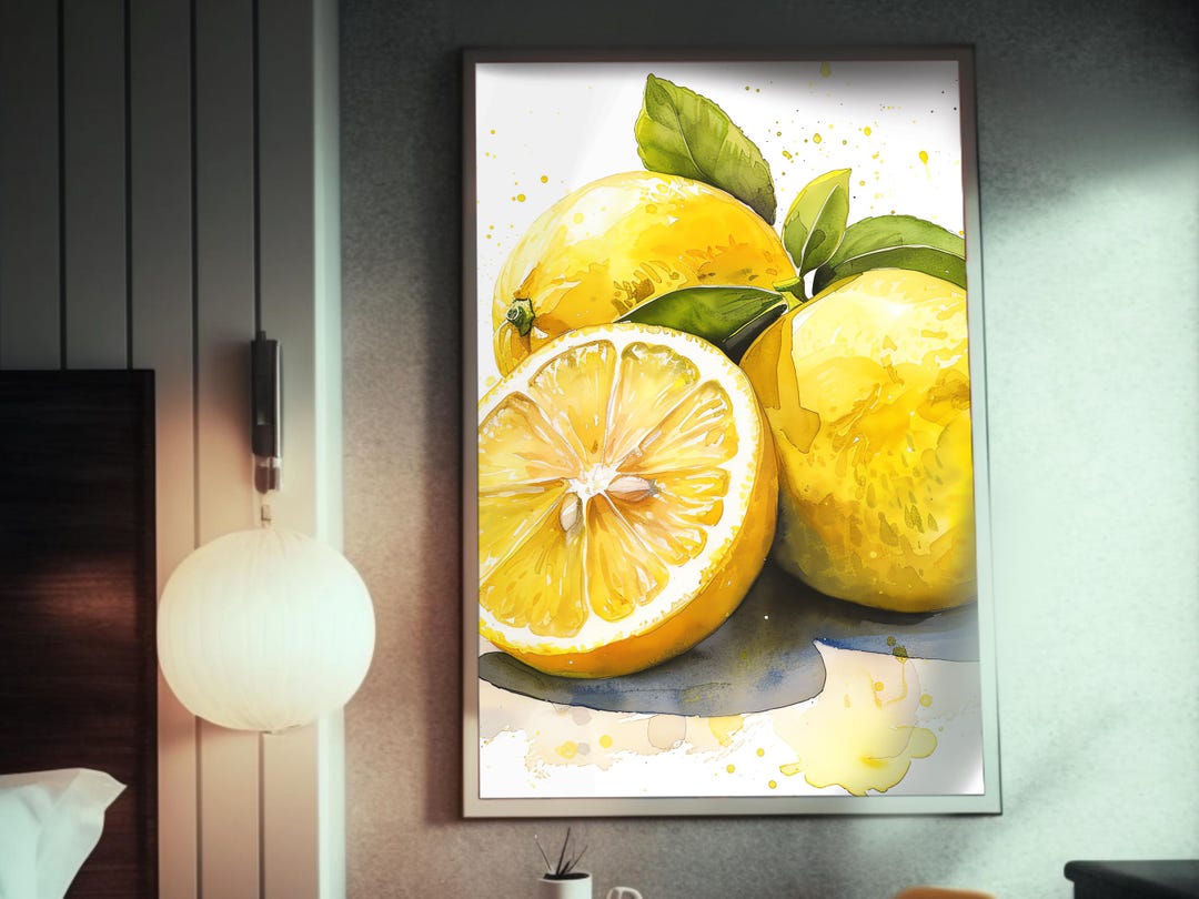 Lemon Halves Poster Watercolor Painting Print Ultrafine Artwork Citrus ...