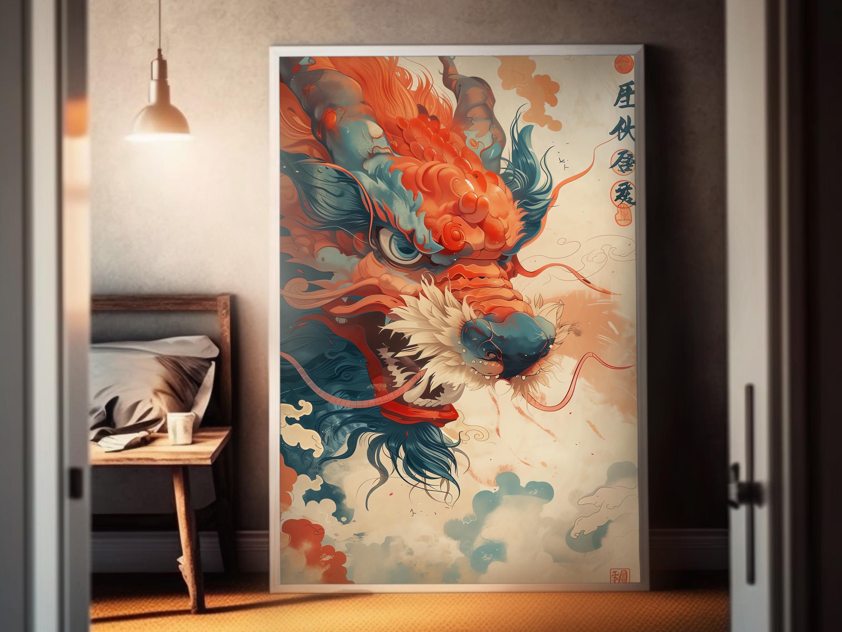 Cyan Chinese Dragon Poster Fantasy Artwork Detailed Cloud Painting ...
