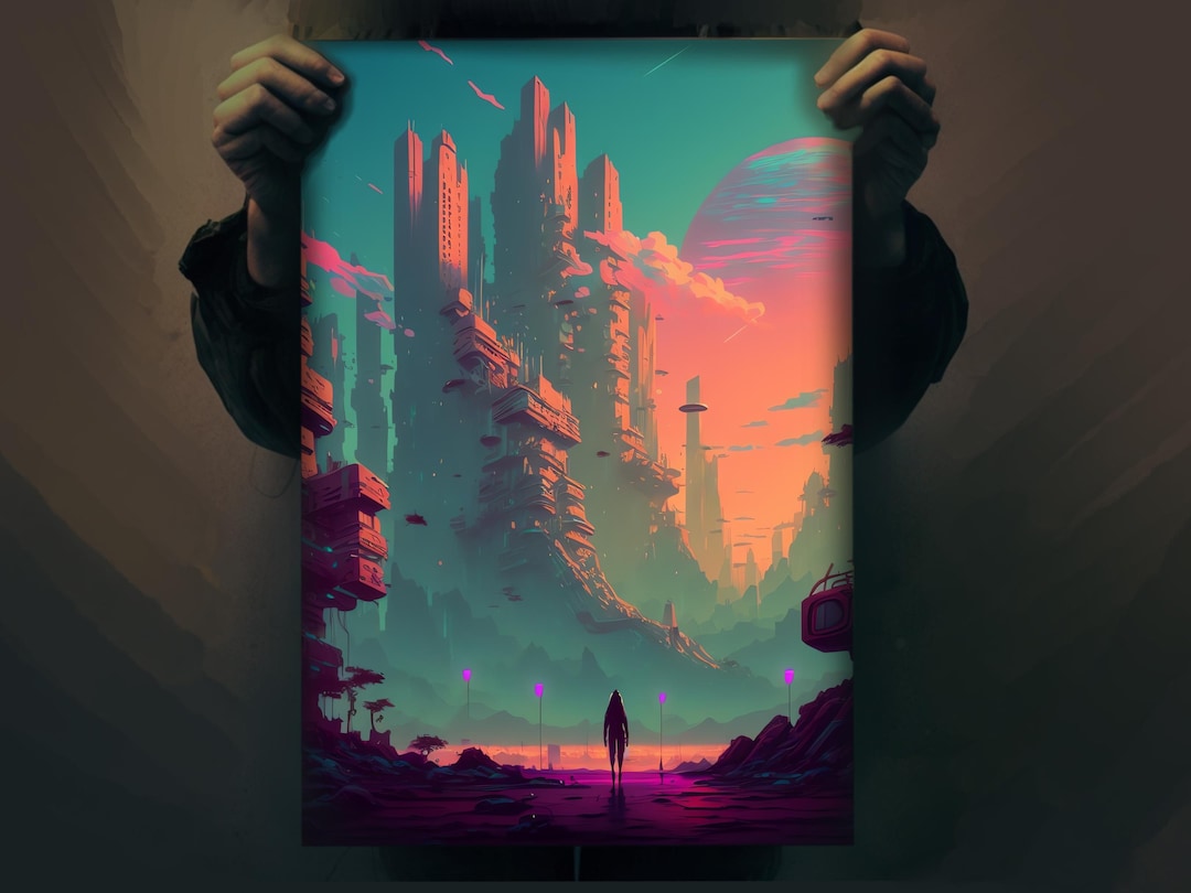 Futuristic City Matte Painting Poster Cyberpunk Retro Art Dreamy Color ...