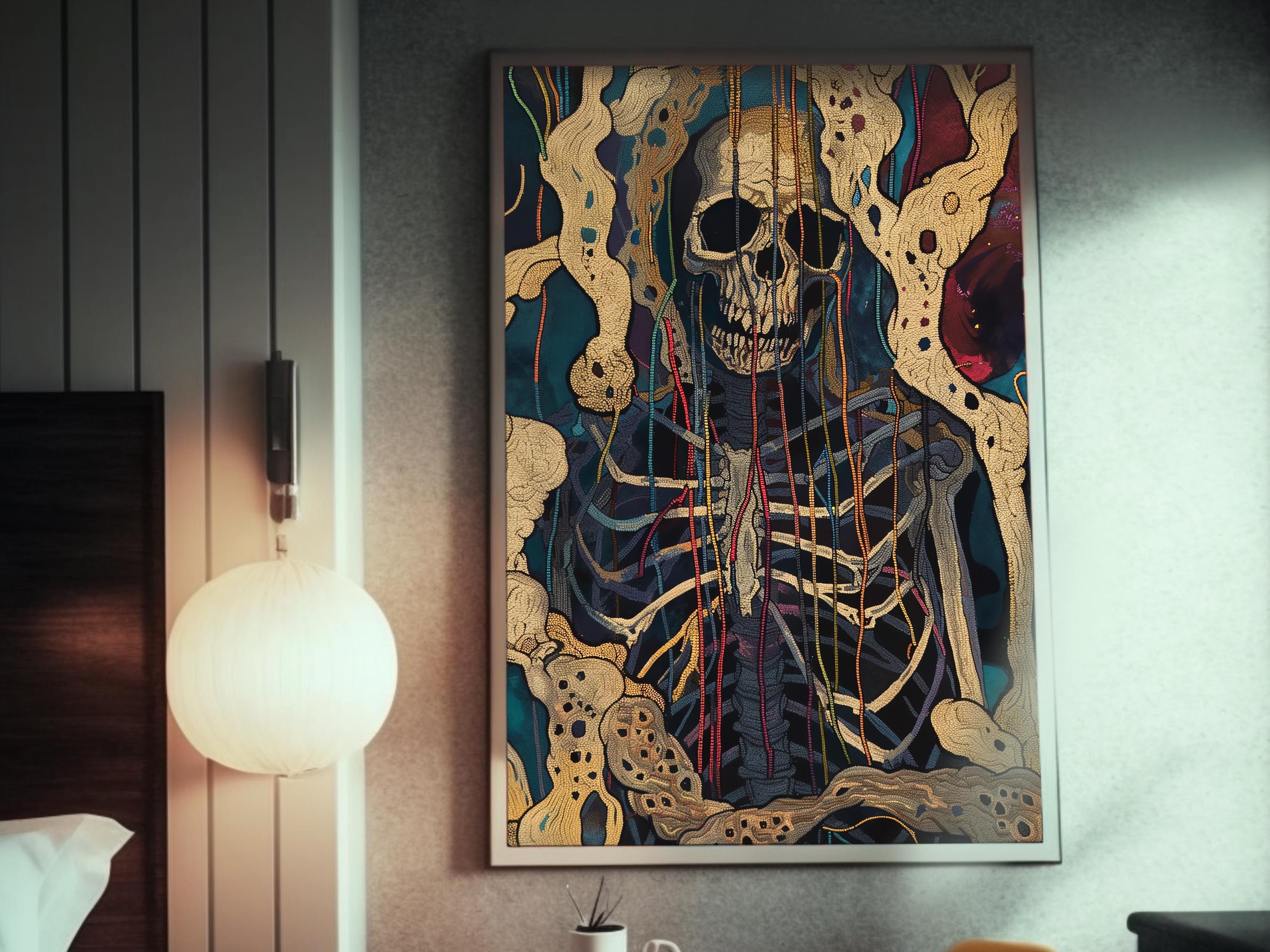 Psychedelic Skeleton | Surrealism Poster | Vibrant Strings & Detailed ...