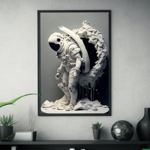 Black & White Astronaut Poster | Detailed 3D Space Suit Art Print ...