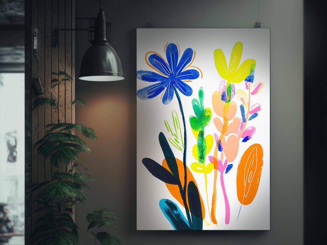 Vibrant Floral Screenprint Naive Art Botanical Poster Garden Art Plant ...