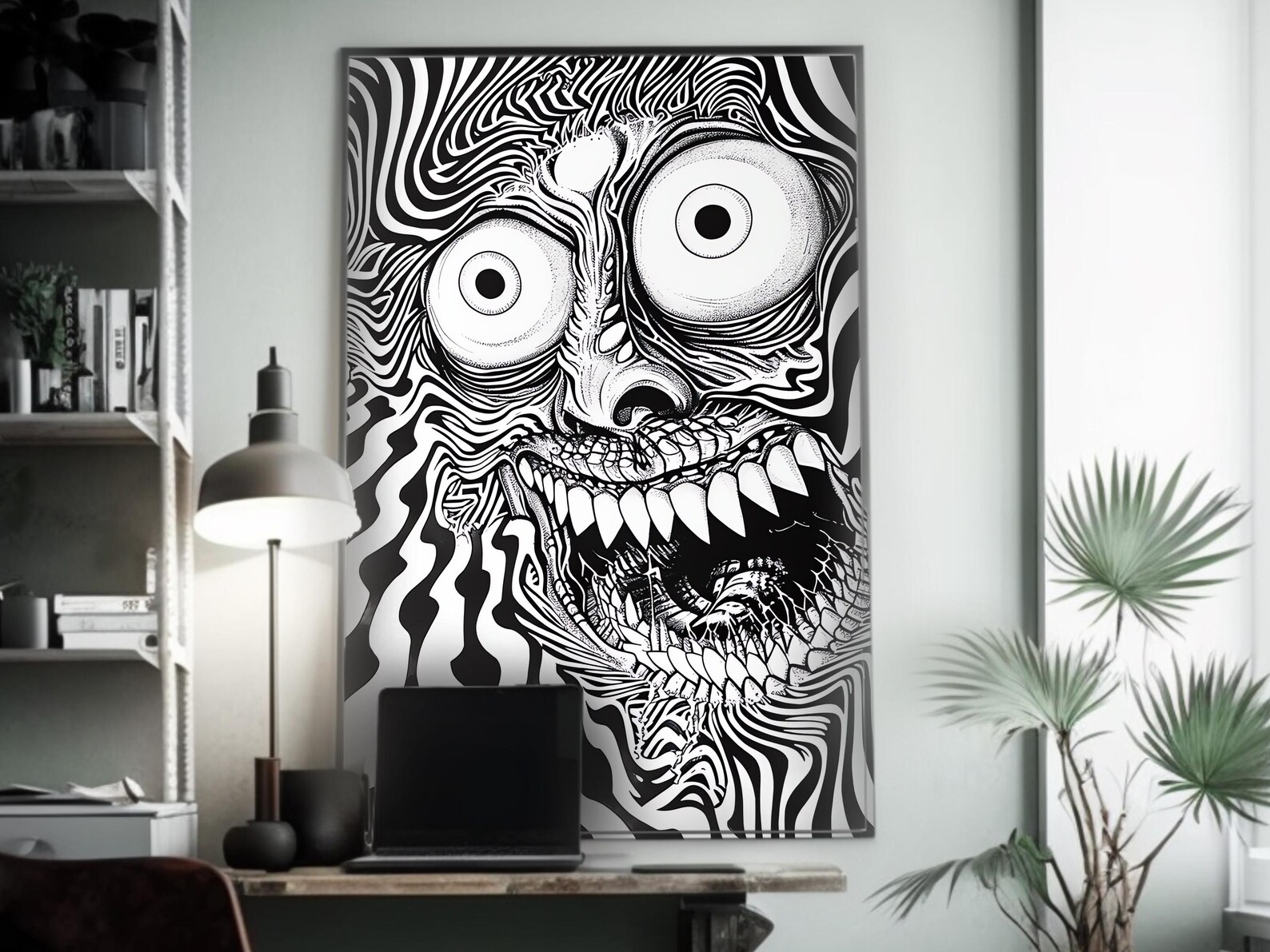 Psychedelic Zombie Face Lineart Poster Acid Graphics Trippy Art Black ...