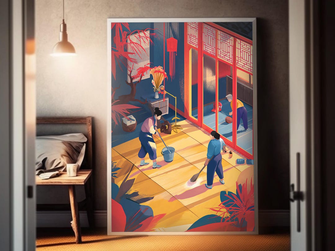 Colorful American Scenery Poster Room Cleaning Art Print Storybook ...