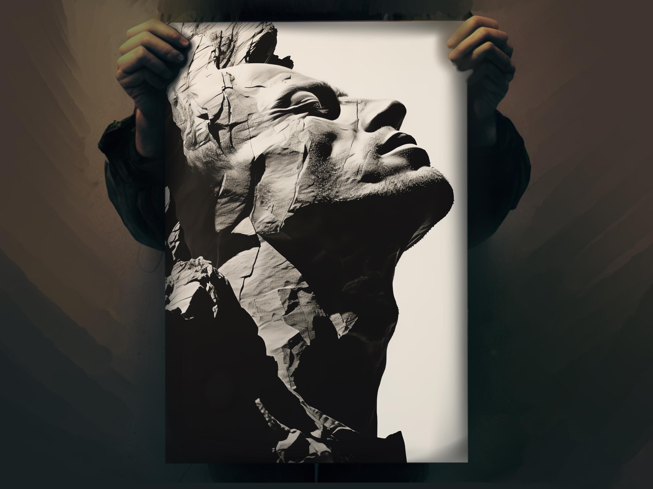 Hyperrealistic CGI Man Statue Poster Zbrush Clay Sculpture Art Ambient ...