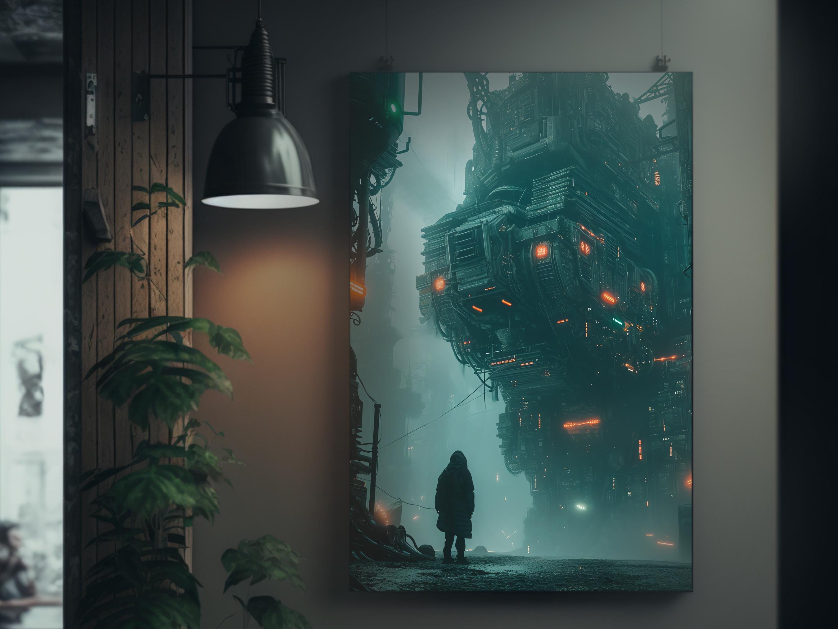 Futuristic Cyberpunk City Poster Retrofuturism Art Print Greeble Tech ...