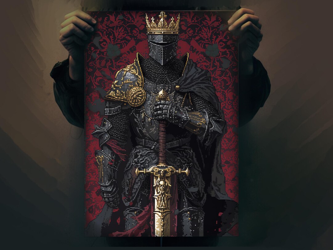 Gothic Medieval Knight | Pixel Art Poster | Sword-wielding Armor Art ...