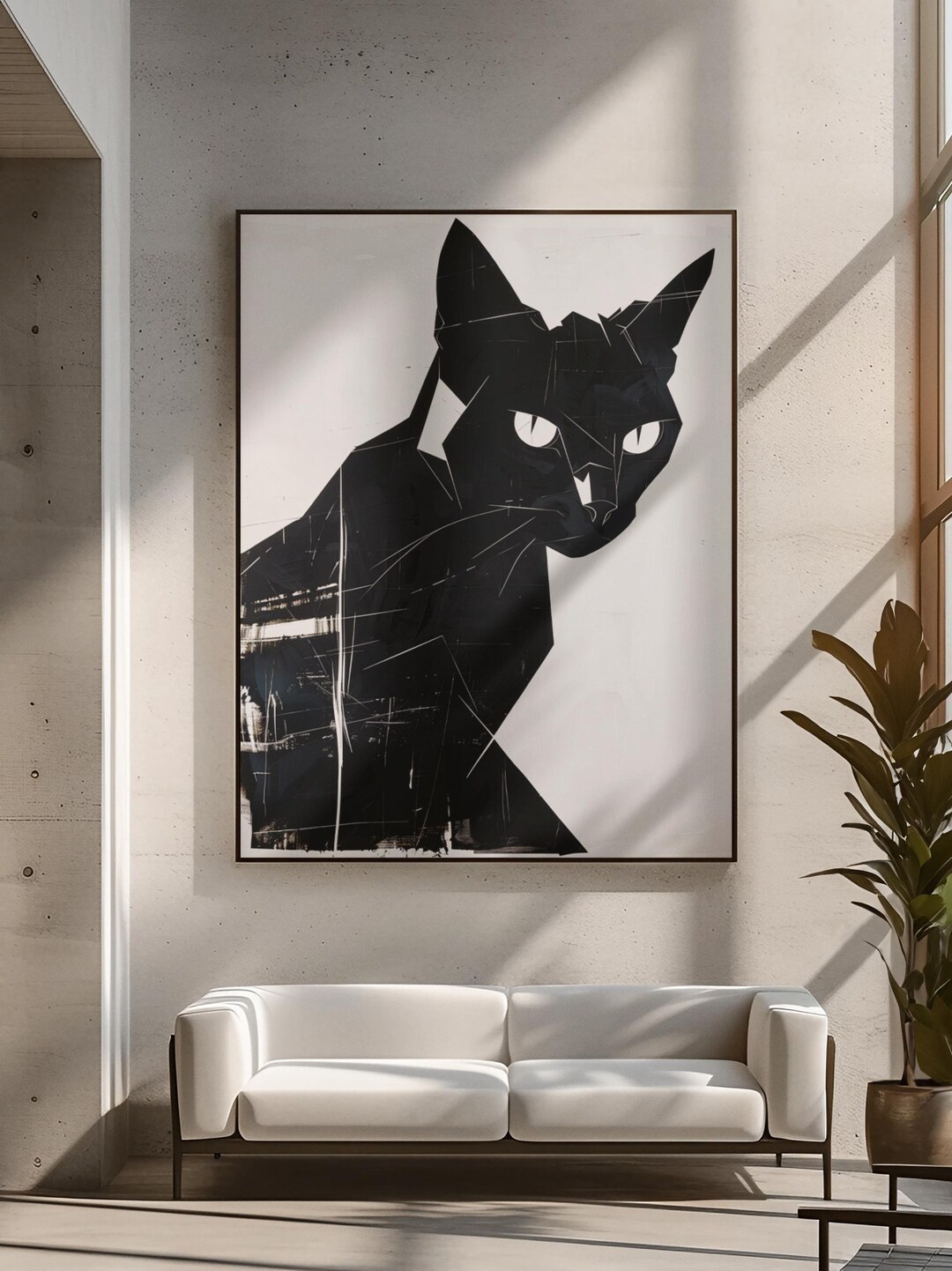 Abstract Cat Art Geometric, Cat Black and White Minimalist, Abstract ...