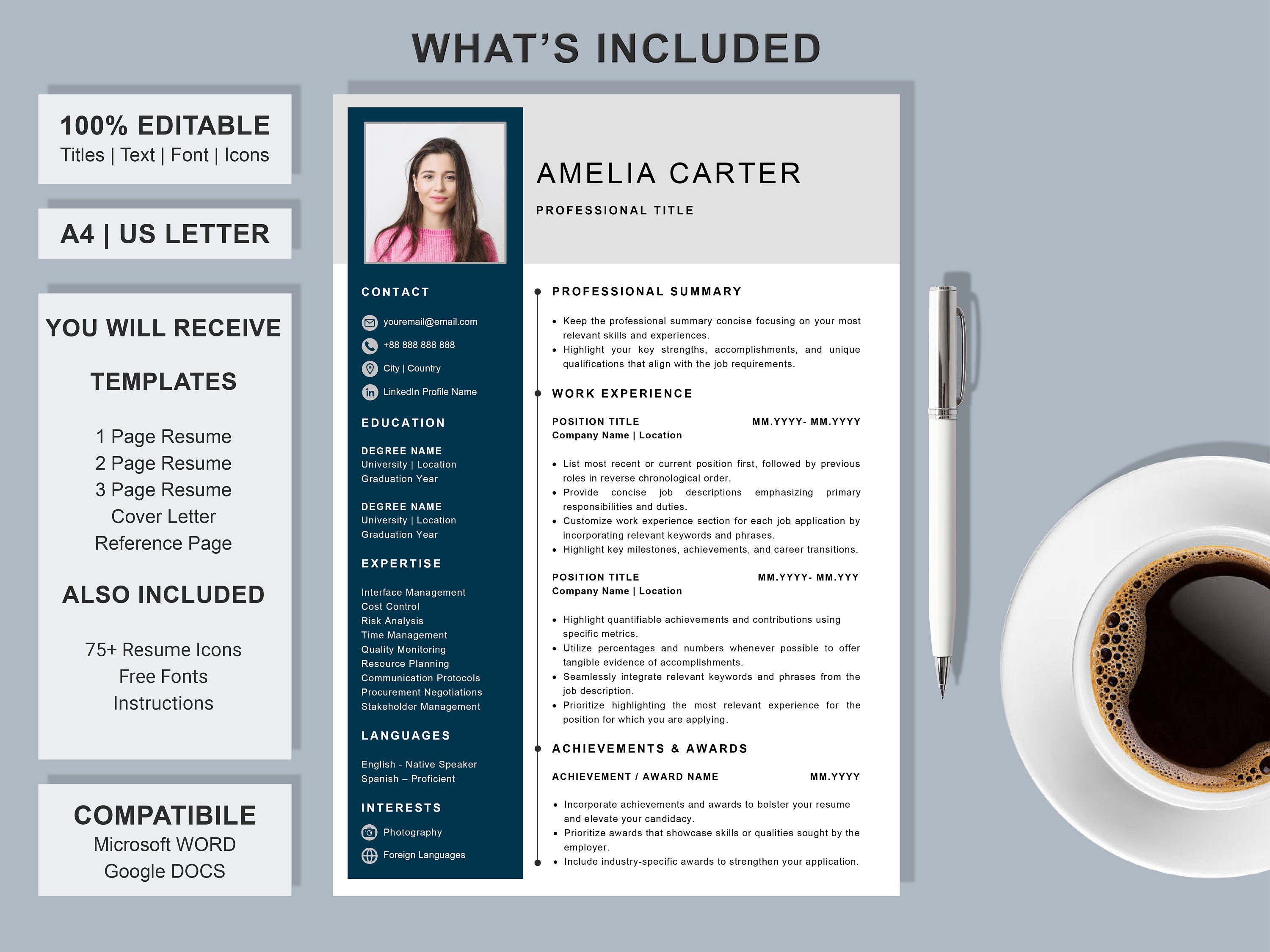Resume Template for Google Docs and Microsoft Word Professional Resume ...