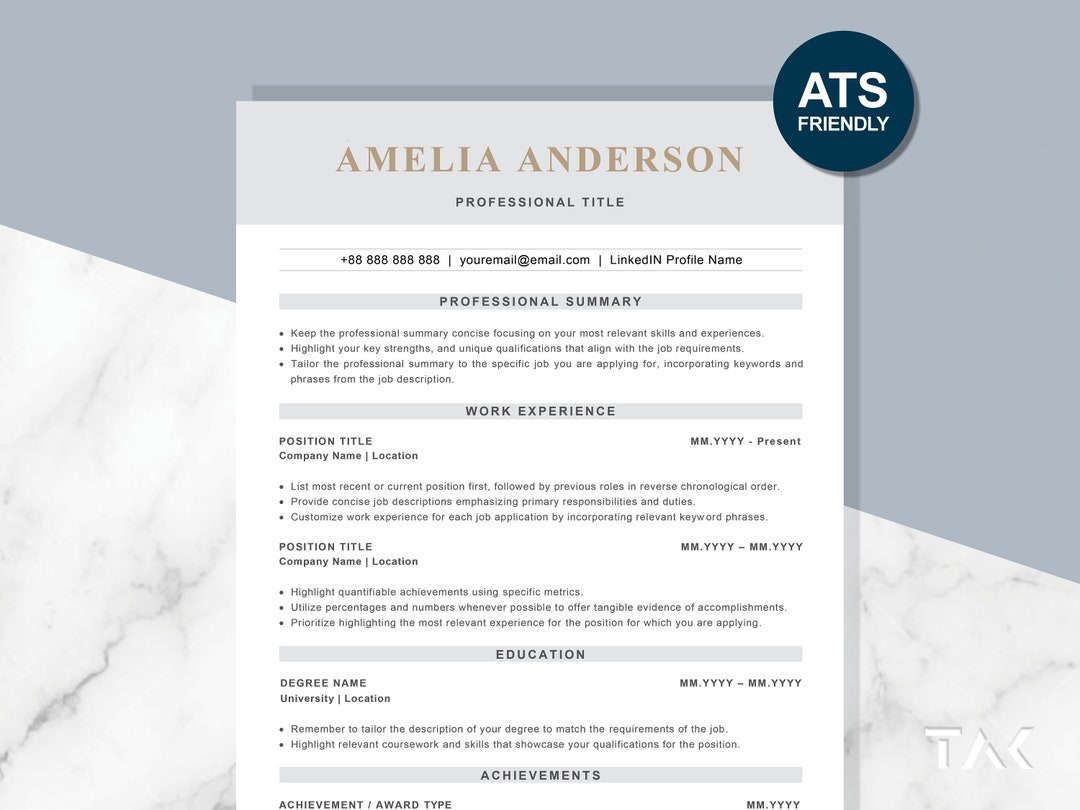 ATS Friendly Resume Template for Google Docs and Microsoft Word ...