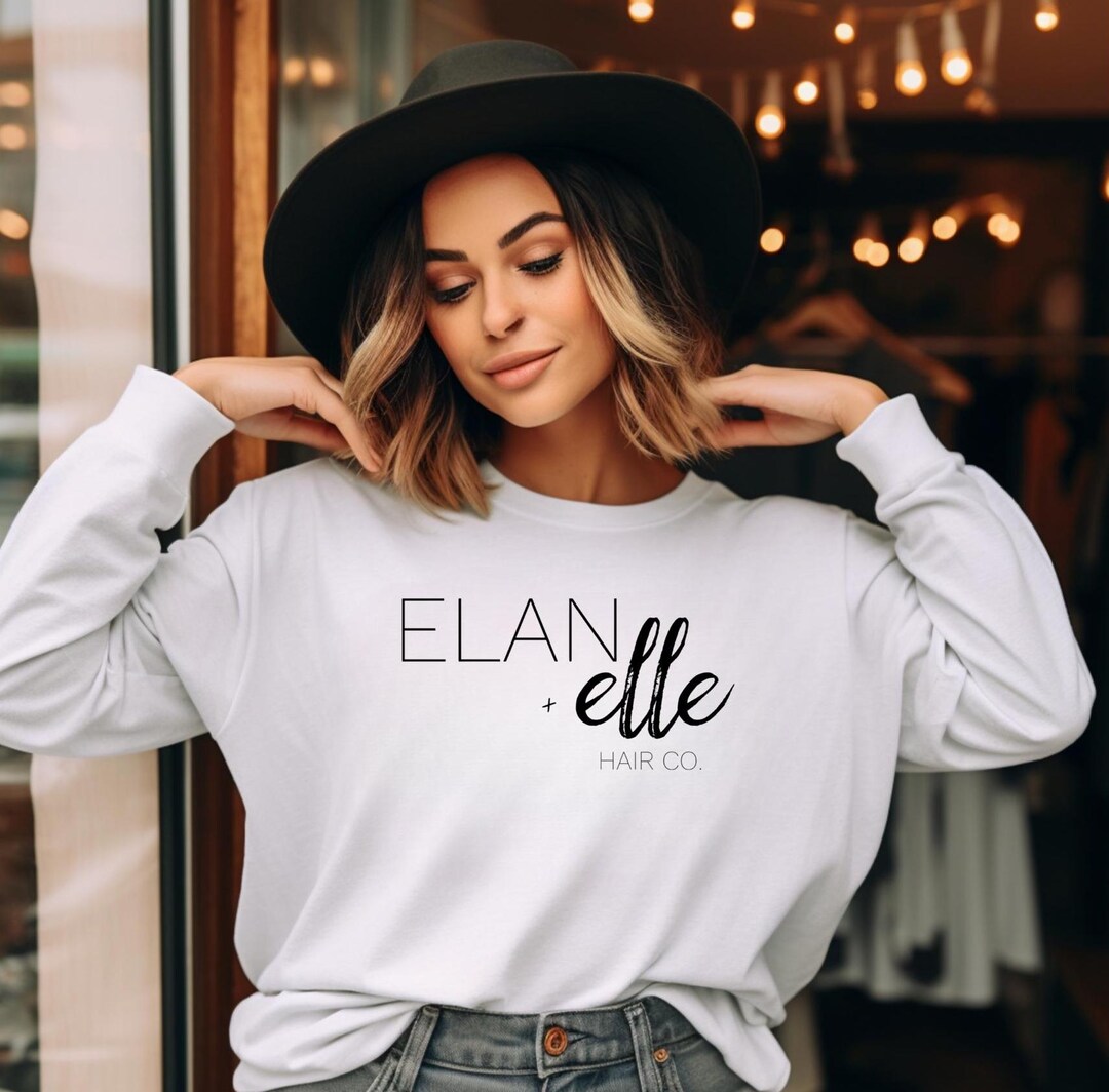 ELAN & Elle- Custom Business Logo Long Sleeve Shirt - Vintage Trendy Unisex Apparel, Employee ...