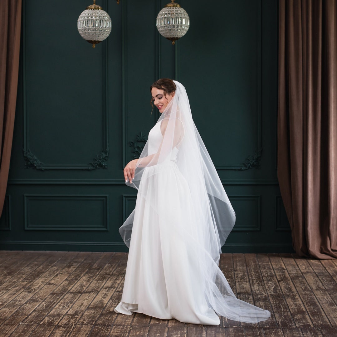 Double Tier Wedding Veil, Simple Tulle Bridal Veil, Two Tier Cathedral ...