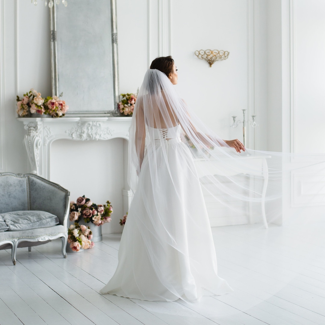 Simple Tulle Wedding Veil, Bridal Veil Cathedral, Chapel Length Veil ...