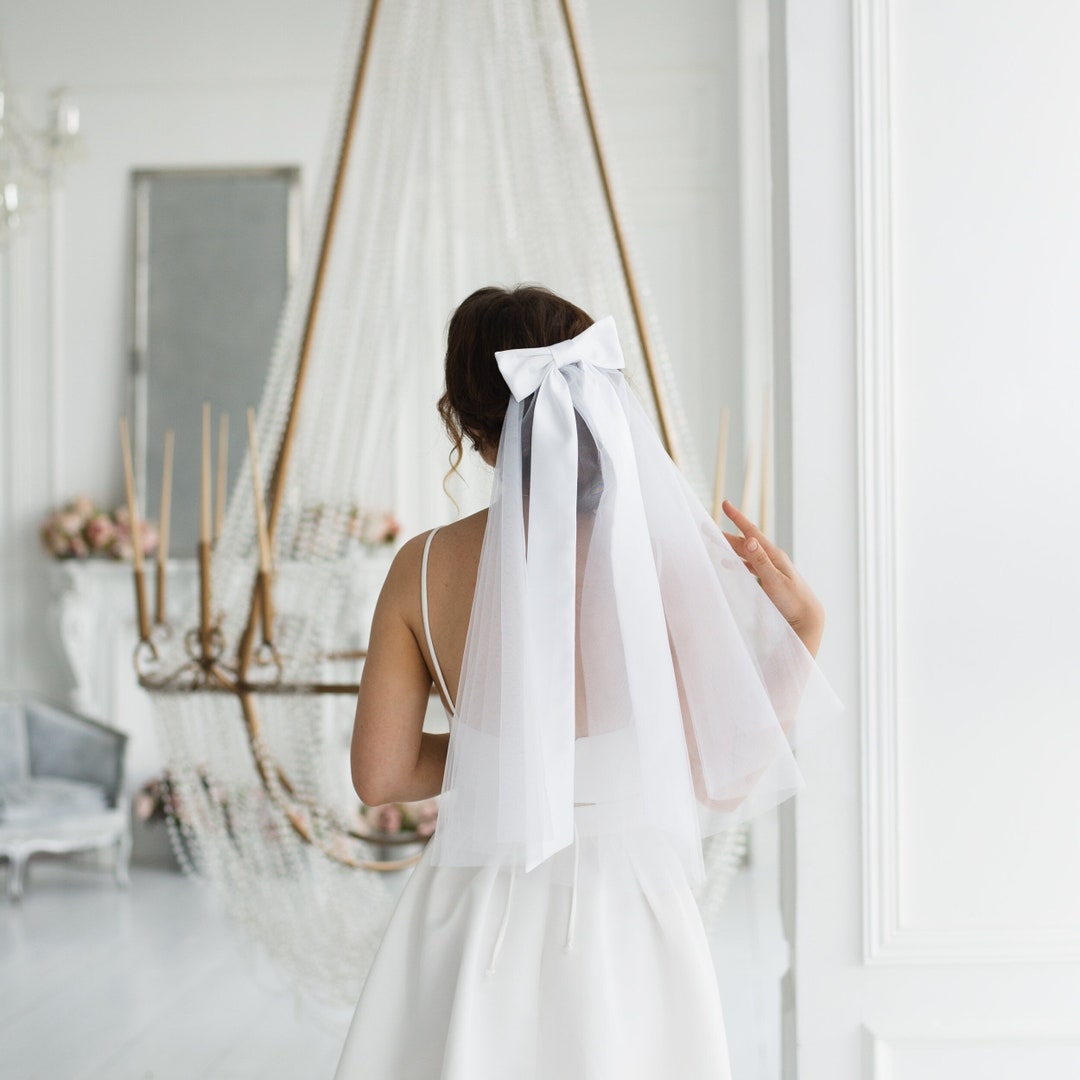 Satin Bow Veil, Tulle Bow Veil, Bow Veil for Wedding, Hen Party Veil ...