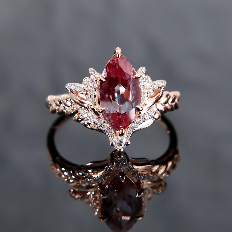 14K Marquise Alexandrite Ring, Engagement Ring, Art Deco Anniversary ...
