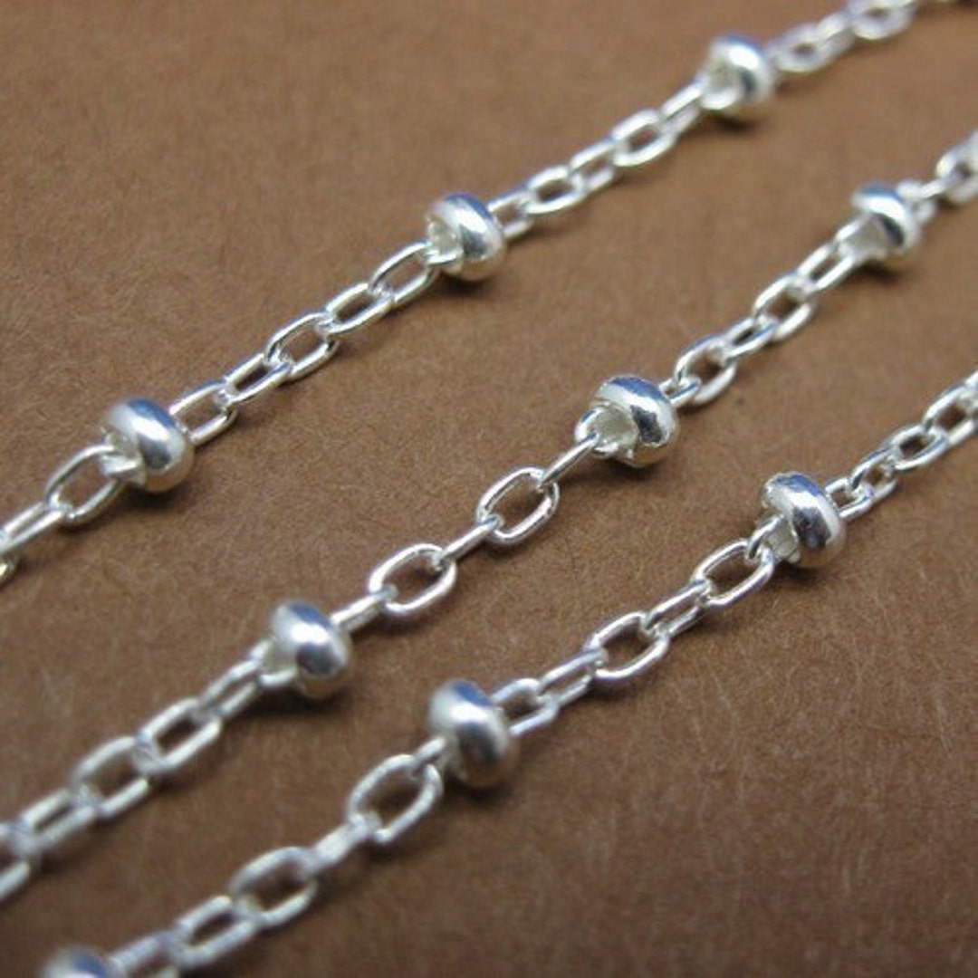 Sterling Silver Chain Fancy Cable Oval With Ball Chain Beaded Chain 18 ...