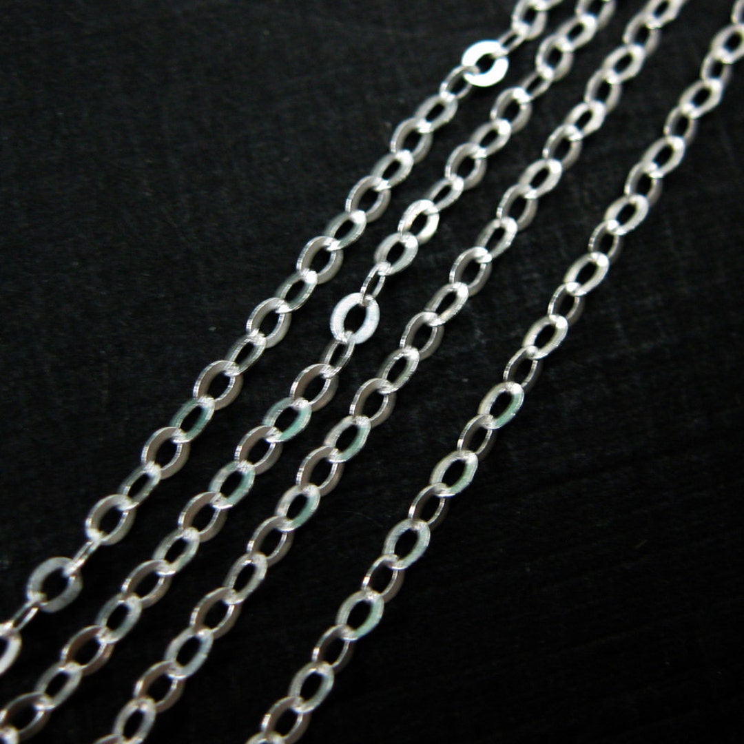 Sterling Silver Chain - Unfinished Bulk Chain, Flat Cable Chain ( 12 ...