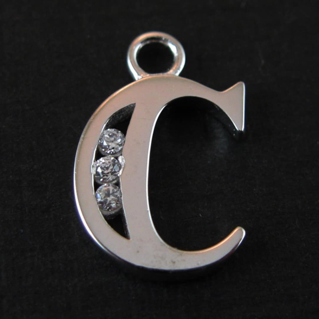 925 Sterling Silver Charm - Initial , Letter C Charm With CZ Stone ...