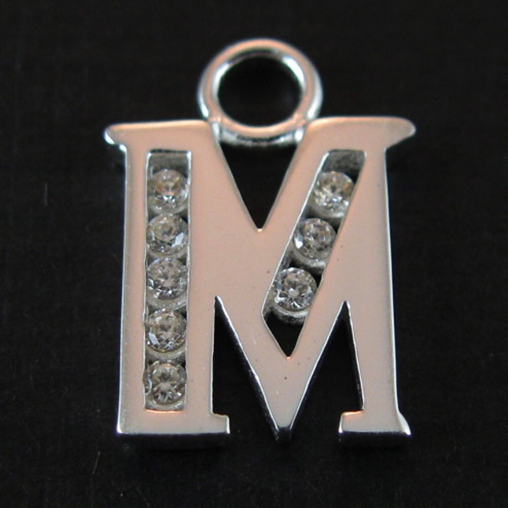 925 Sterling Silver Charm Initial Letter M Charm With CZ - Etsy