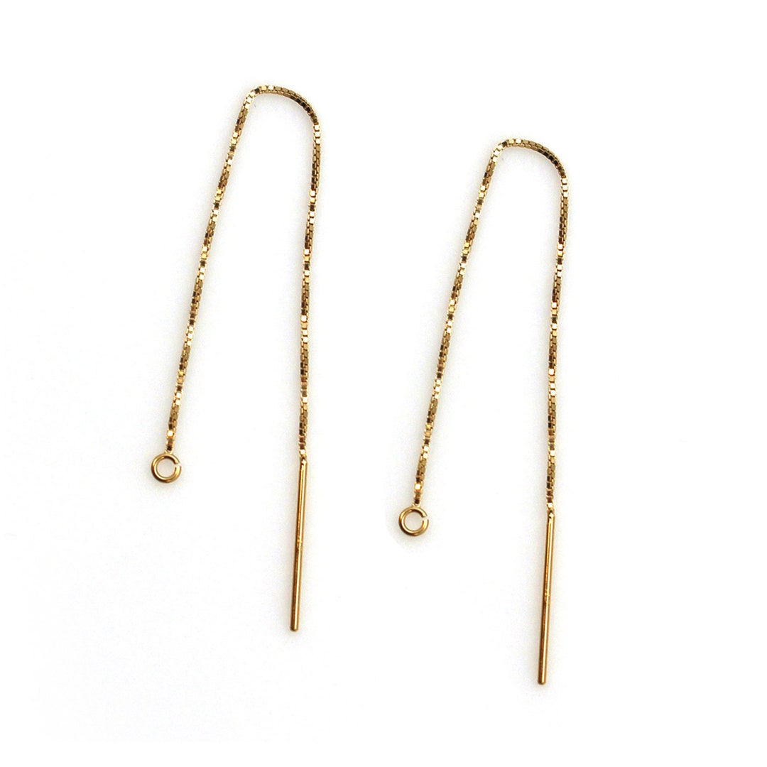 Earring Findings, 14K Yellow Gold Ear Thread, Long Dangle Solid Gold ...
