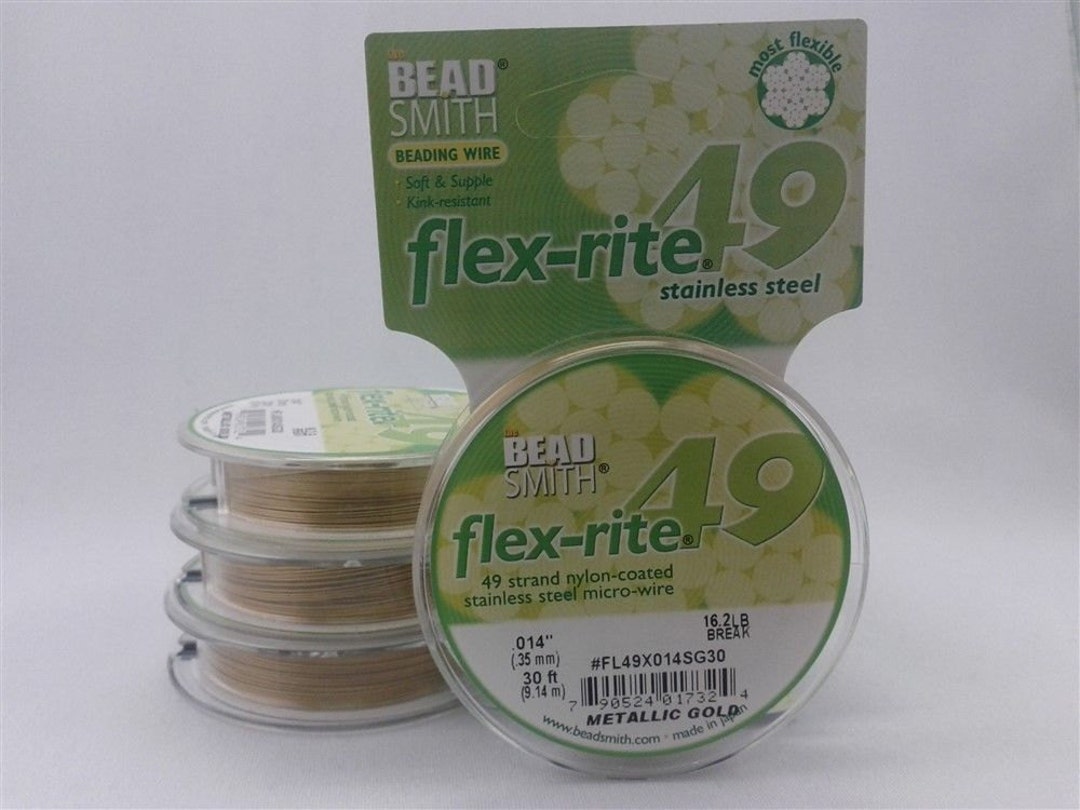 Beadsmith Flex-rite 49 Strand Beading Wire - Metallic Satin Gold - .014 ...
