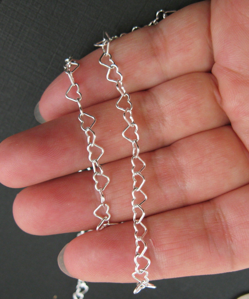 Sterling Silver Heart Chain Unfinished Bulk Chain Heart | Etsy