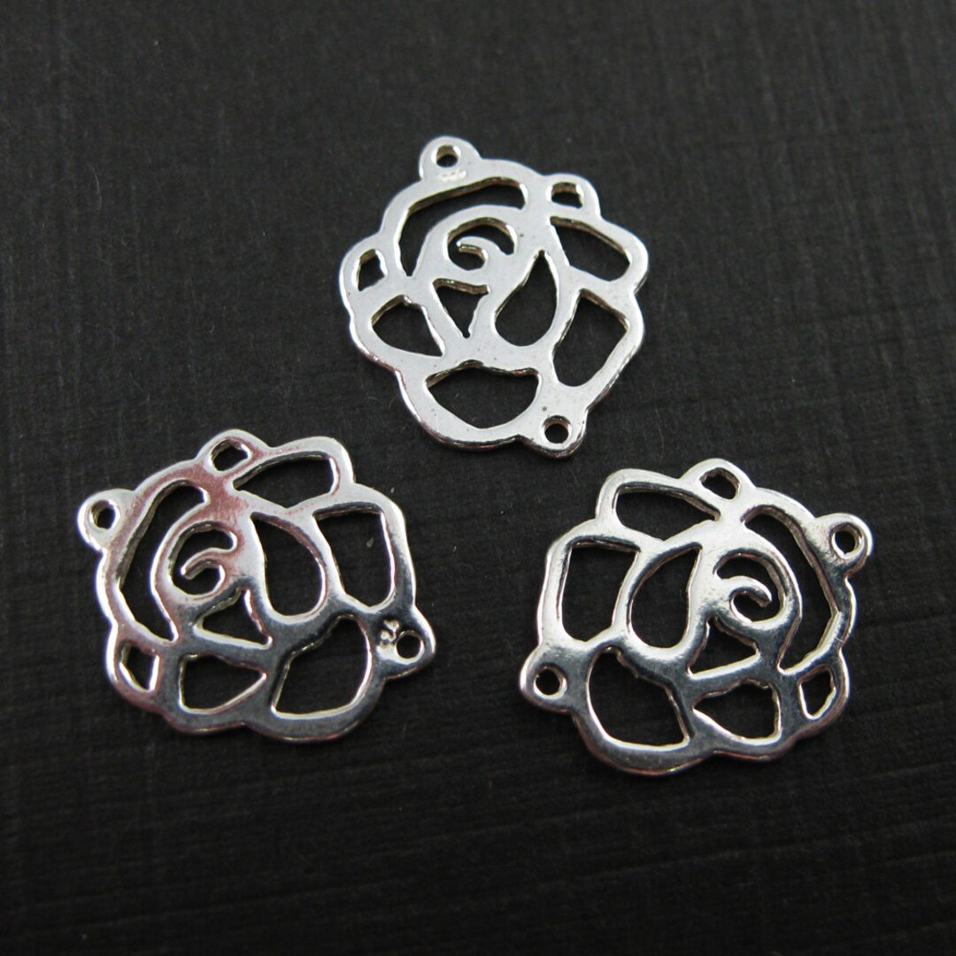 Sterling Silver Rose Charms, Connectors, Chain Links, High Polish Rose ...