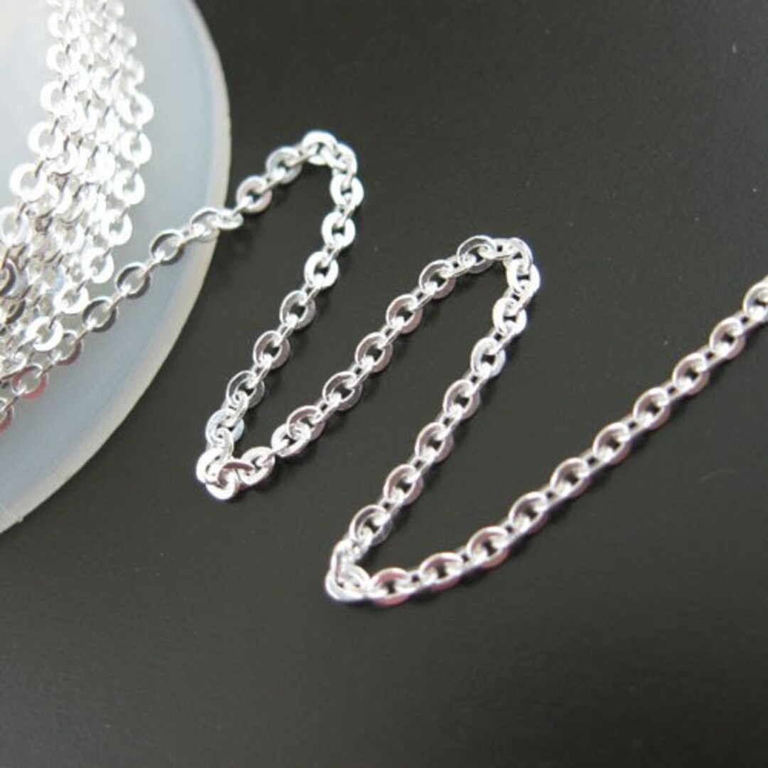 Sterling Silver Chain-solid Cable Flat Oval Chain, Flat Cable Chain ...