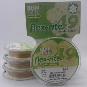 Beadsmith Flex-rite 49 Strand Beading Wire - Metallic Satin Gold - .014 ...